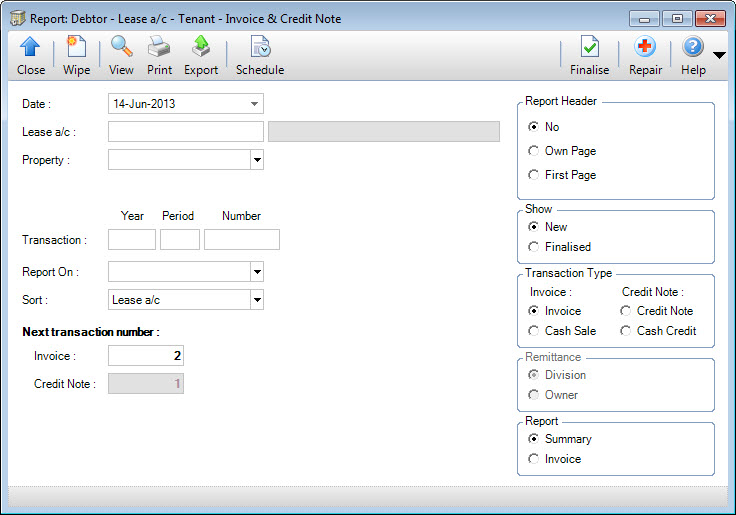 Printing Tenant Invoices and Credit Notes