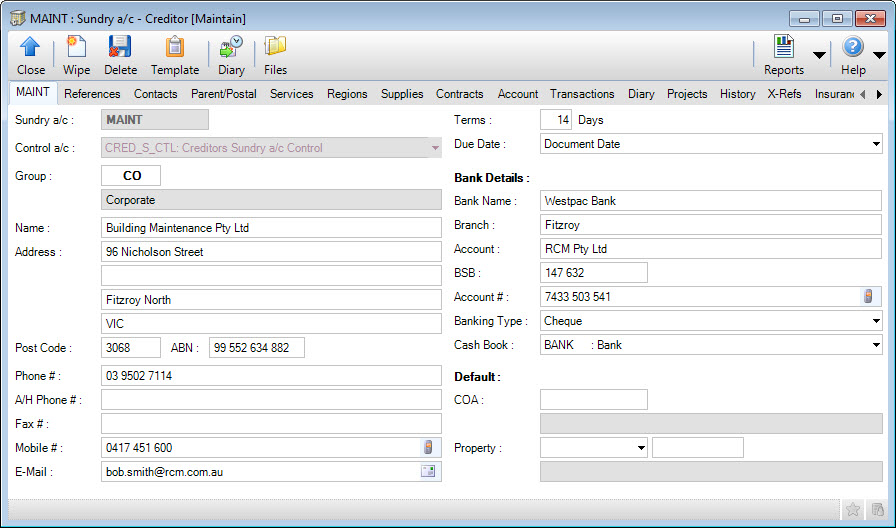 Maintaining Creditor Sundry a/cs