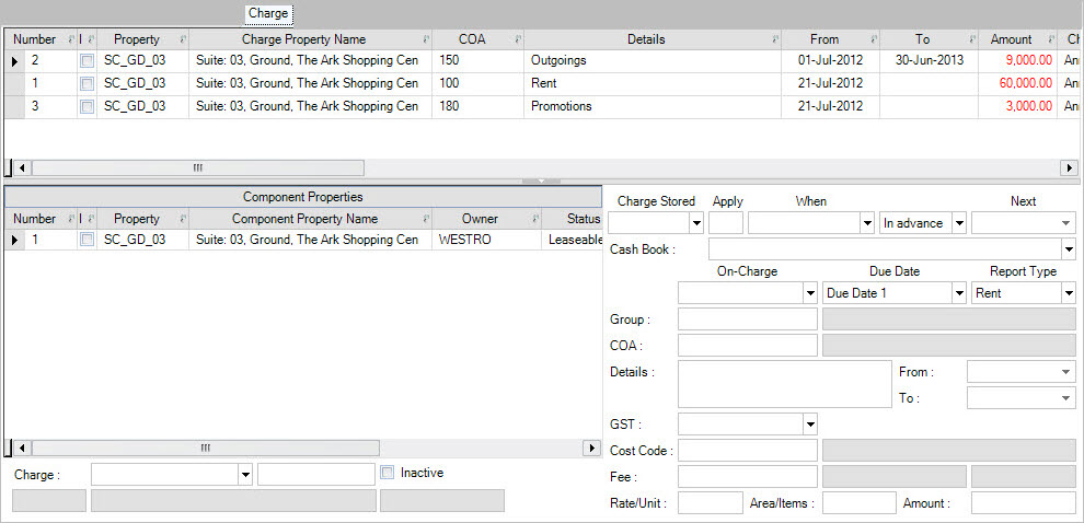 Maintaining Leases: Charge Tab