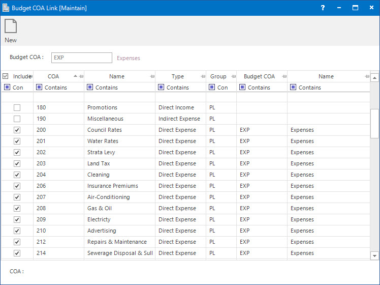 Maintaining Budget COA Link