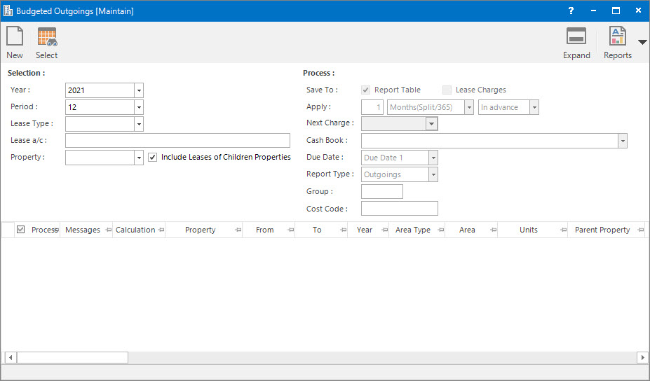 Running the Budgeted Outgoings Process