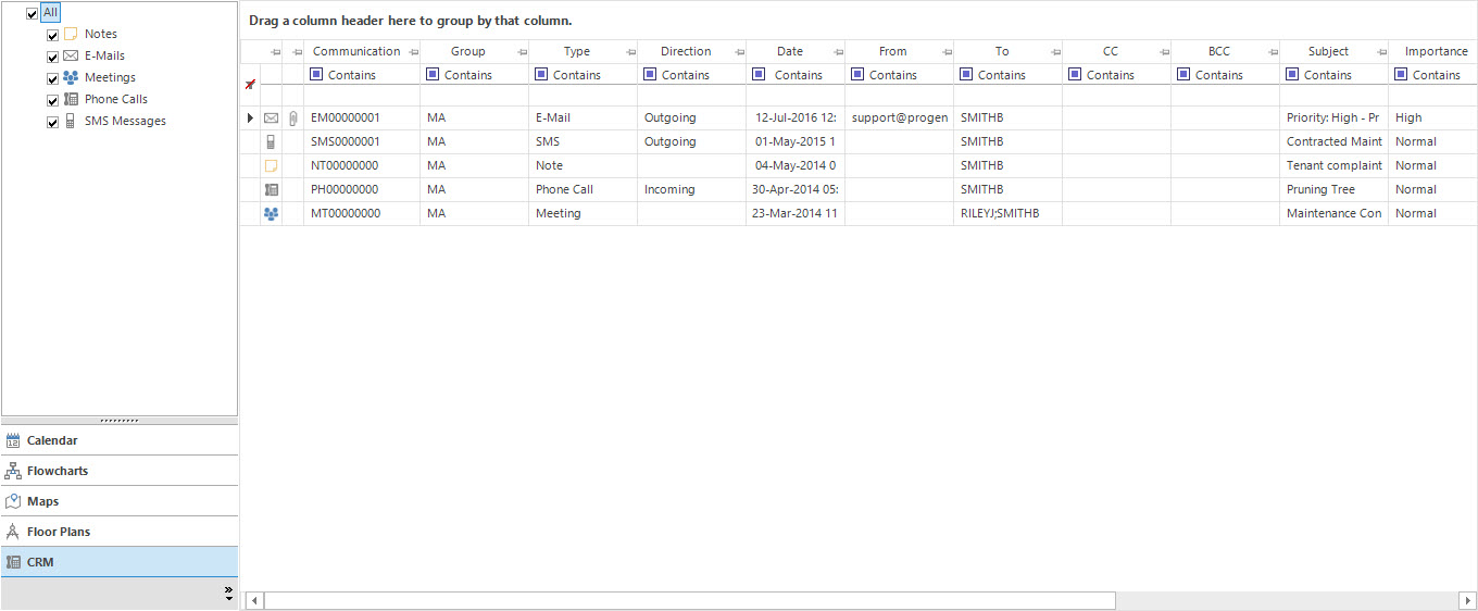 Contact Relationships Management (CRM) Navigation Pane