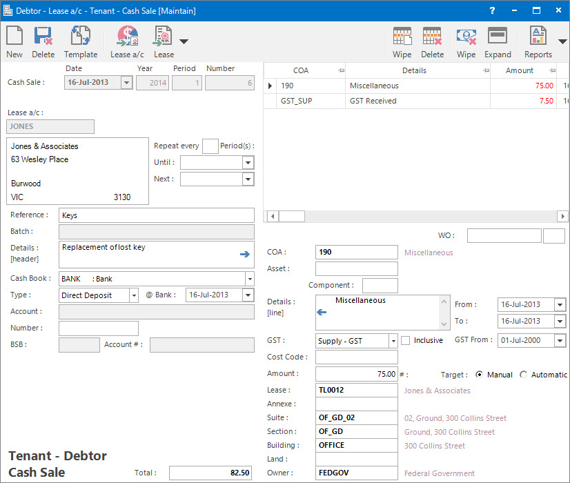 Entering Tenant Cash Sales