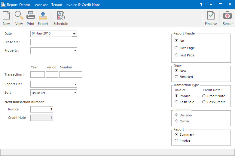 Printing Tenant Invoices and Credit Notes
