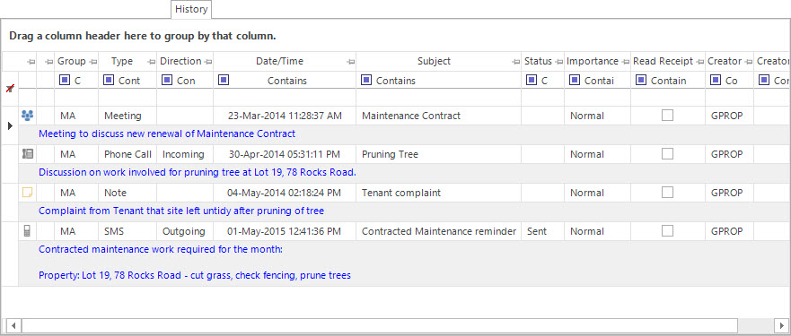 Shared Optional Tab: History