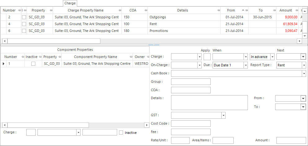 Maintaining Leases: Charge Tab