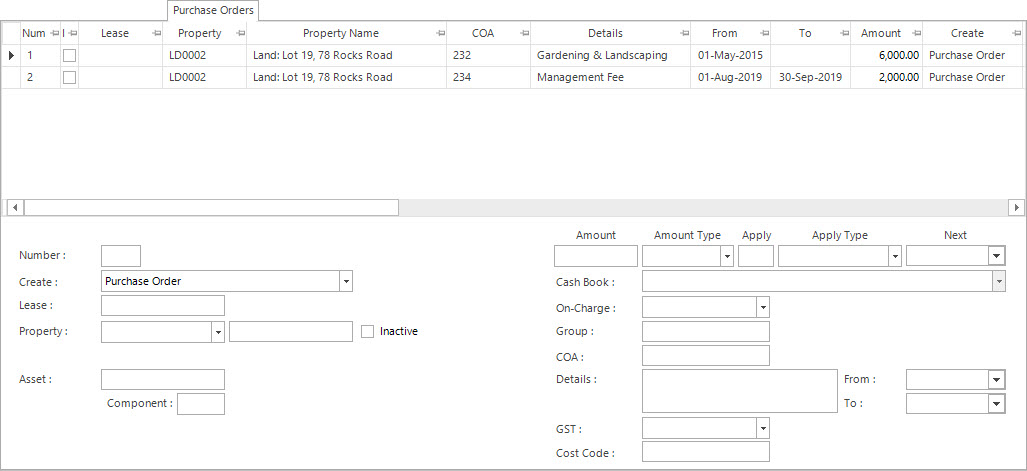 Shared Optional Tab: Purchase Orders