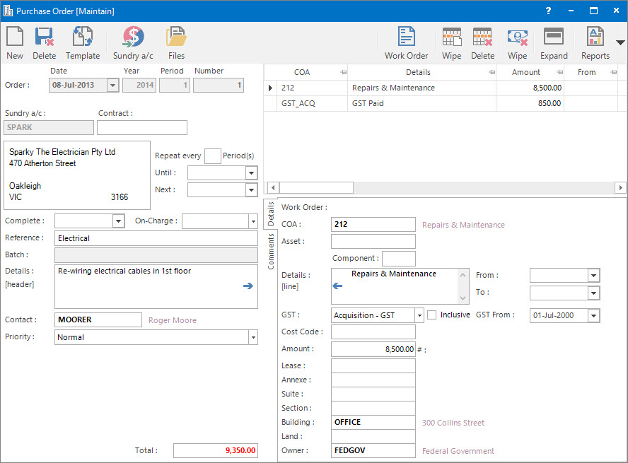 Entering Creditor Sundry a/c Purchase Orders
